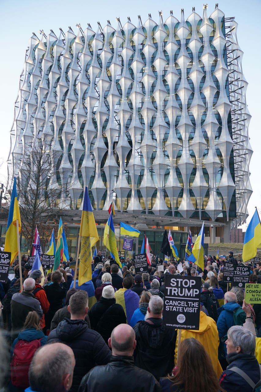 Hundreds of Ukraine supporters condemn Trump at US embassy protest ...
