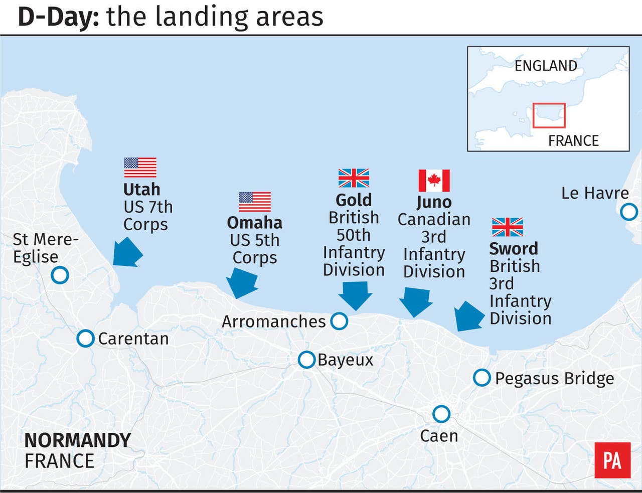 The beaches where more than 130,000 troops landed for D-Day | Bradford ...