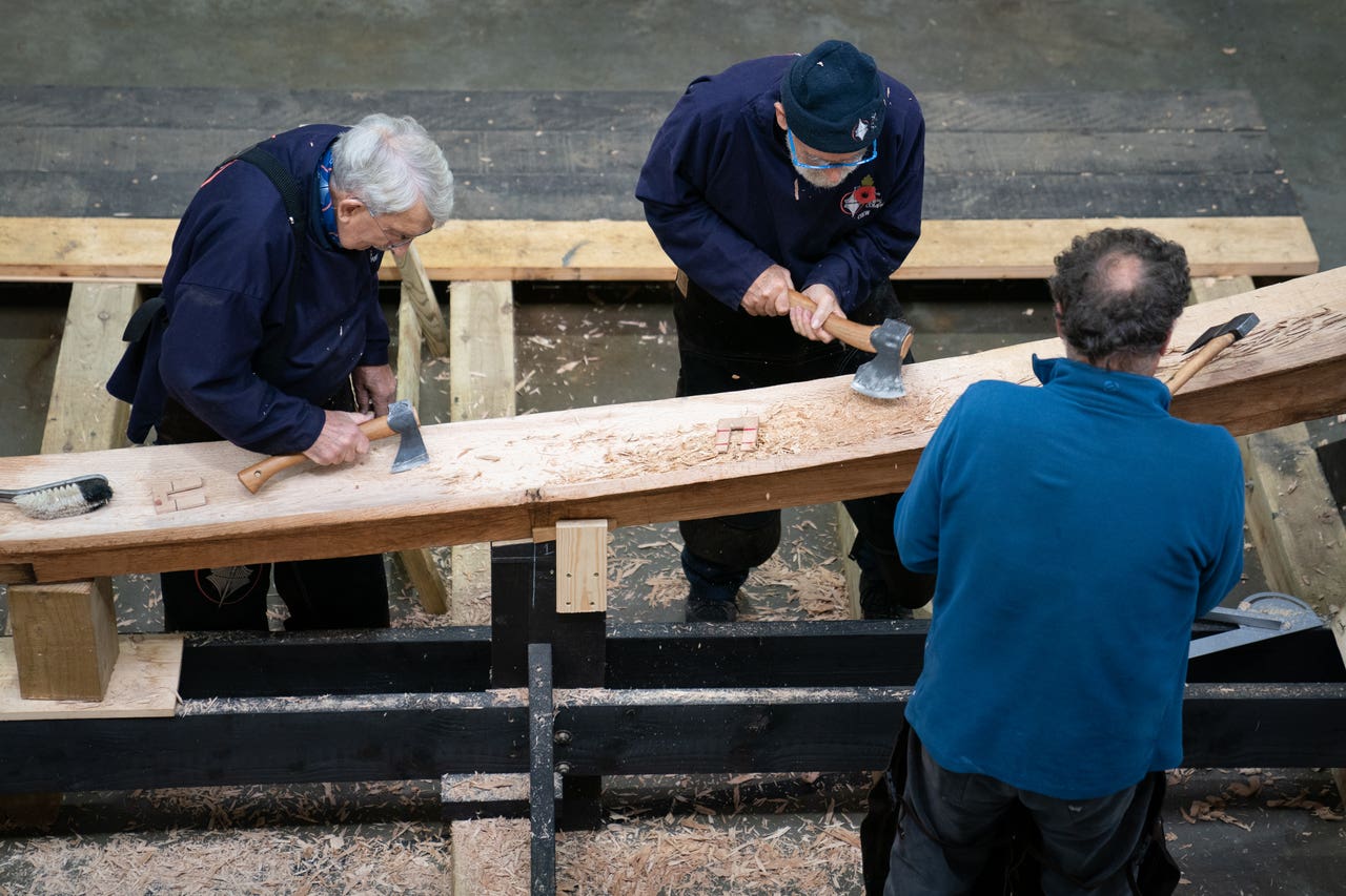 First finished pieces of Sutton Hoo replica ship joined together