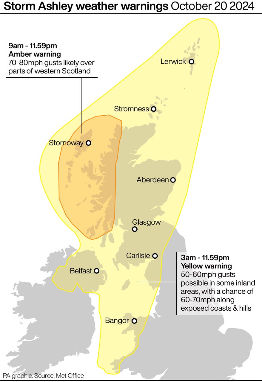 Storm Ashley set to hit Scotland with 80mph winds on Sunday | The ...