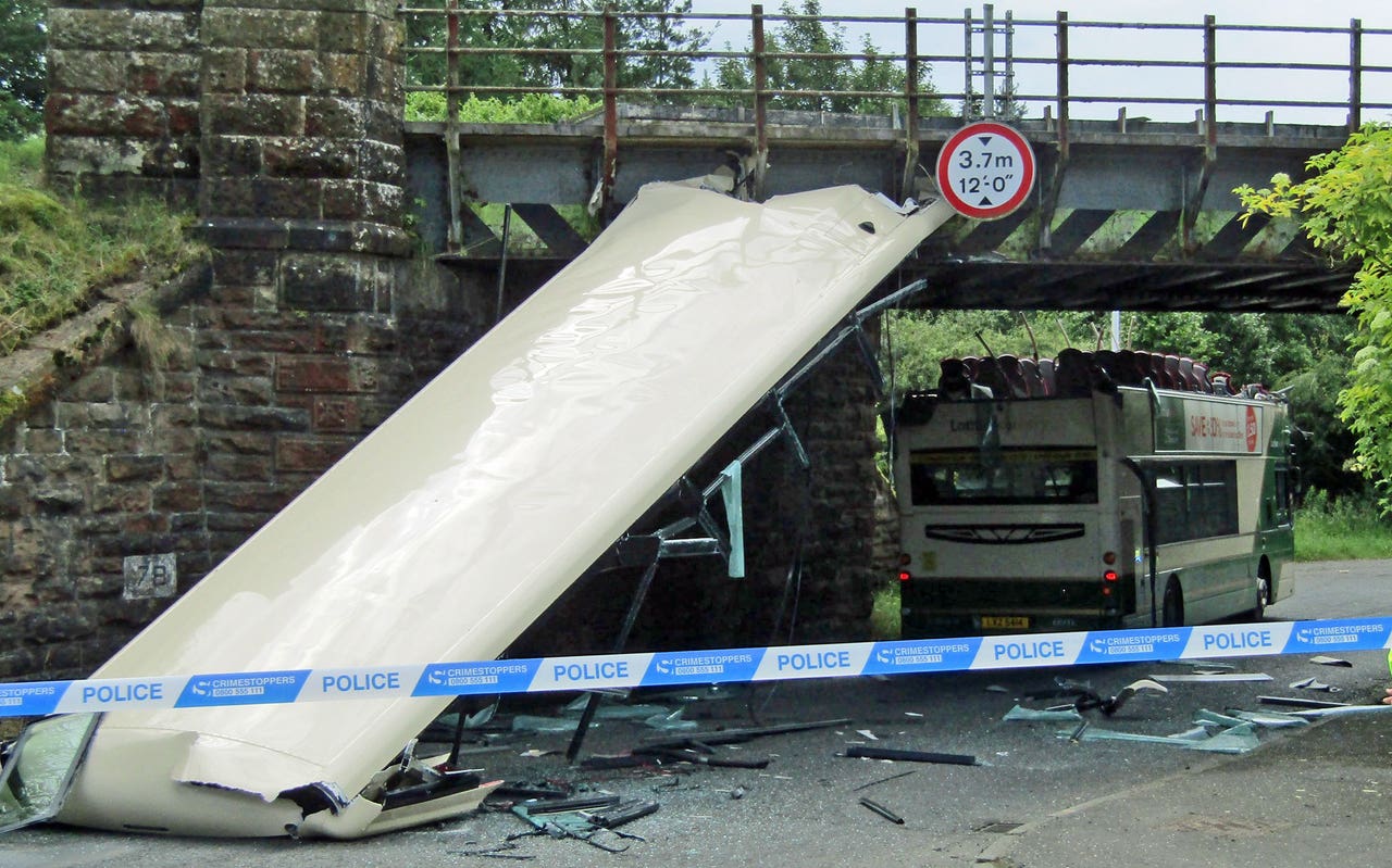 Driver charged after bus roof ripped off in railway bridge crash | Daily Echo