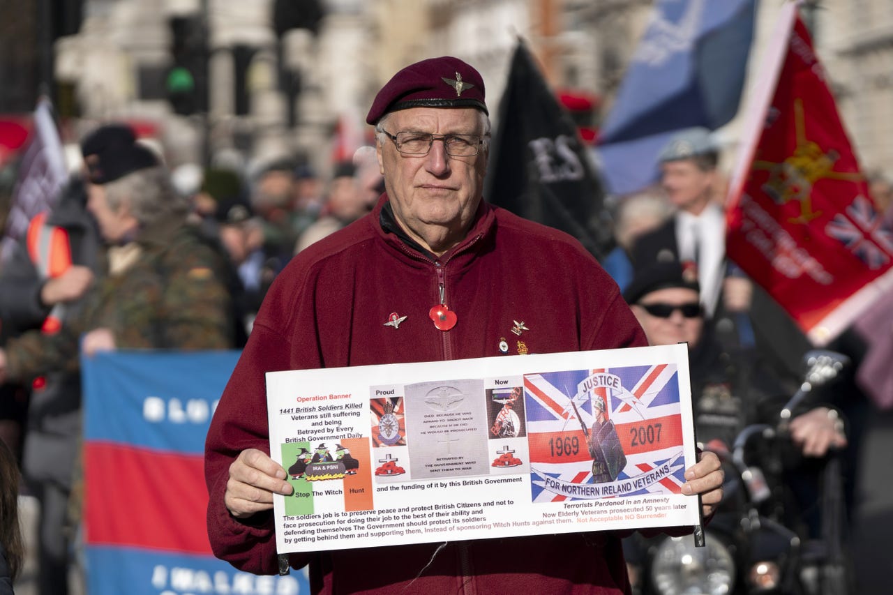 British Army veterans of Northern Ireland Troubles march on Westminster ...