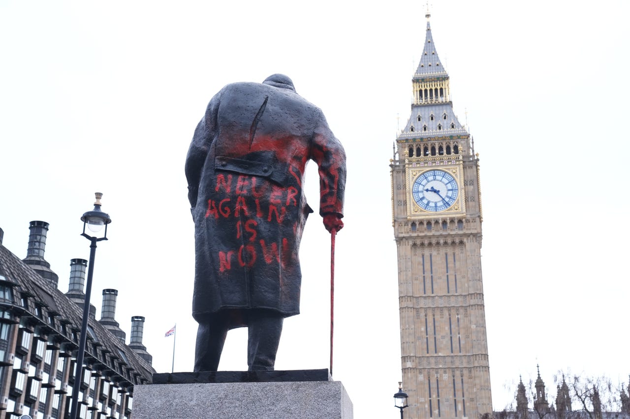 Arrest made after Churchill statue defaced with ‘Zionist war criminal ...