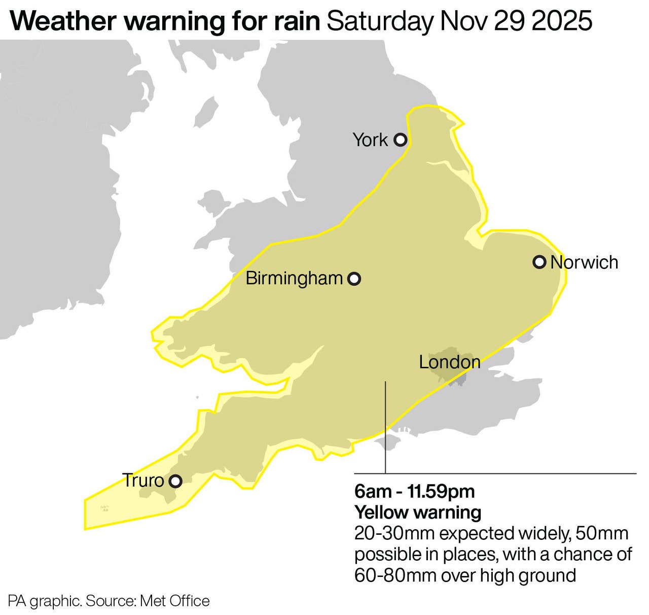 Yellow weather warning issued as heavy rainfall predicted across parts ...