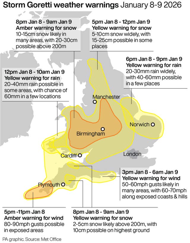 UK braces for heavy snow from Storm Goretti as amber warnings issued ...