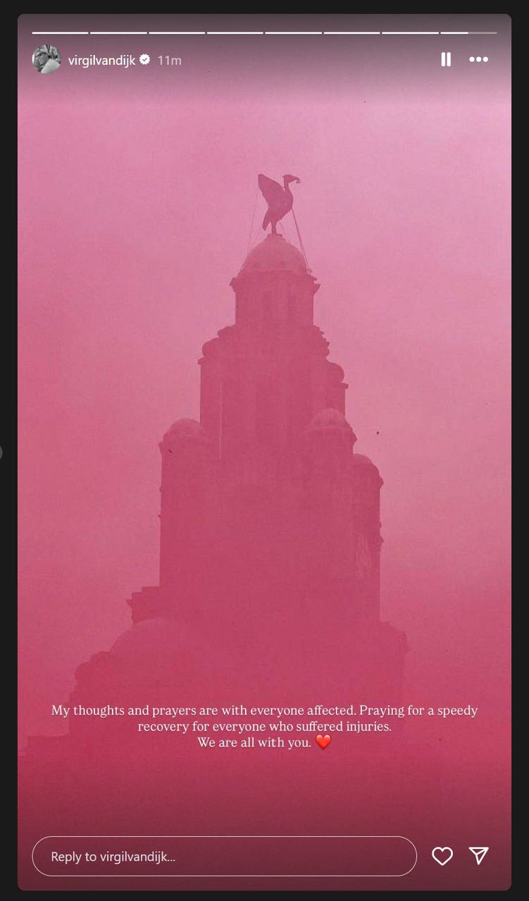 Virgil van Dijk ‘praying for speedy recovery’ for those hurt in parade ...