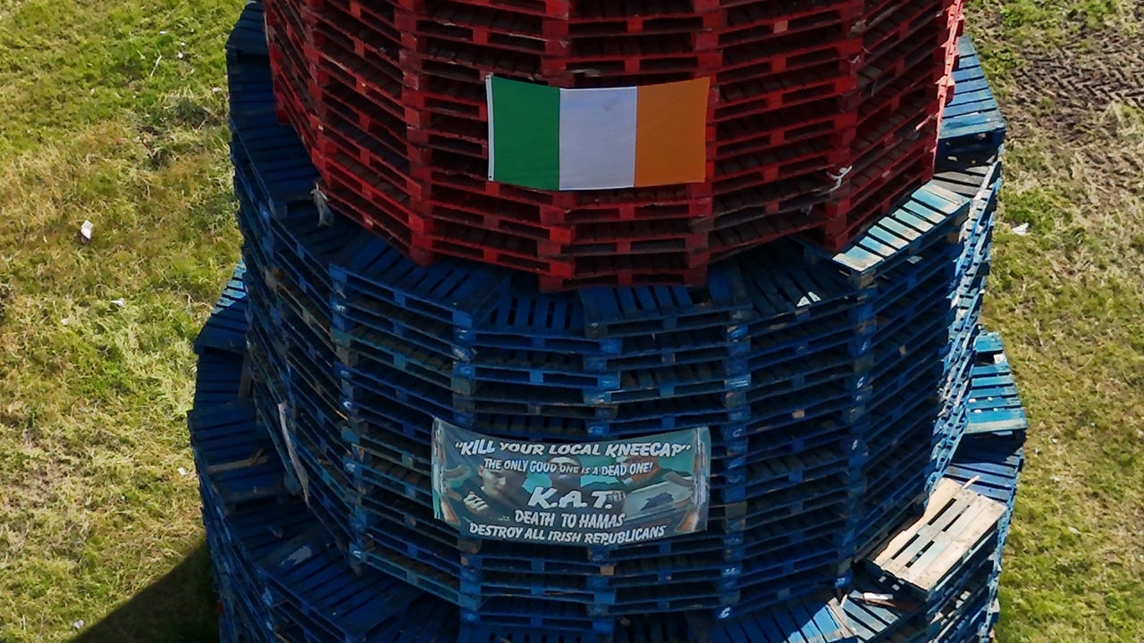 Effigies of Kneecap, Irish flags and sectarian slogans top loyalist ...