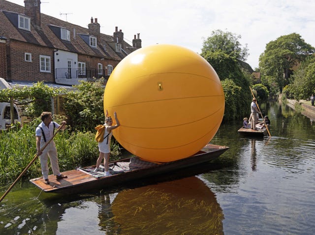 Josh Widdicombe wrangles giant yellow ball on to boat for new TV show ...