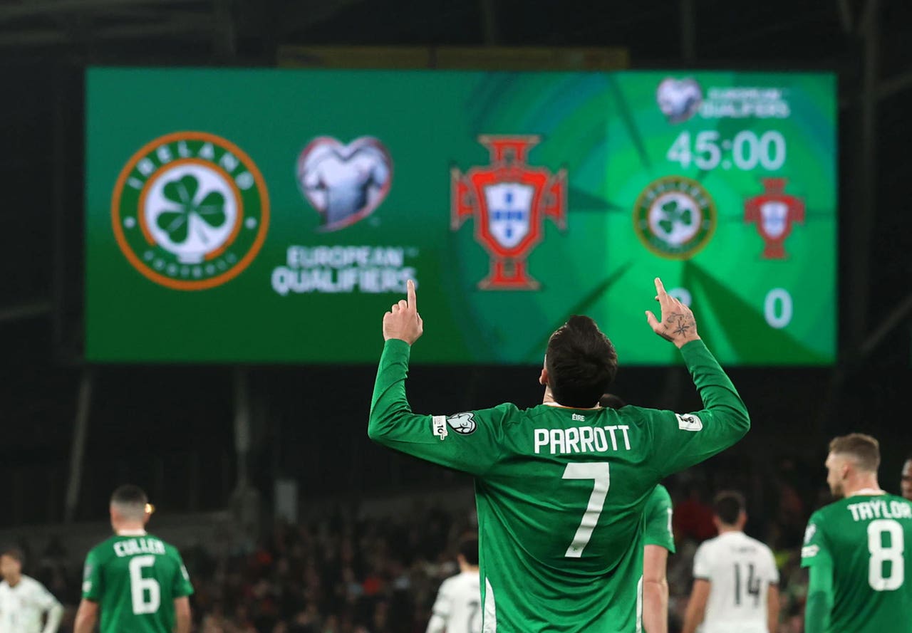 Cristiano Ronaldo sent off as Troy Parrott’s brace earns Ireland famous ...