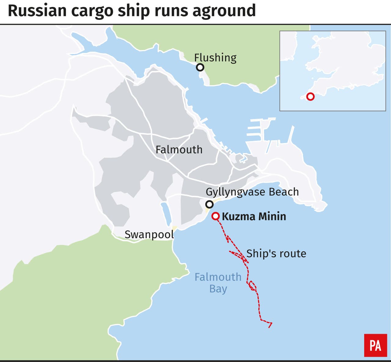 Massive Russian cargo ship re-floated off Cornish coast at high tide ...