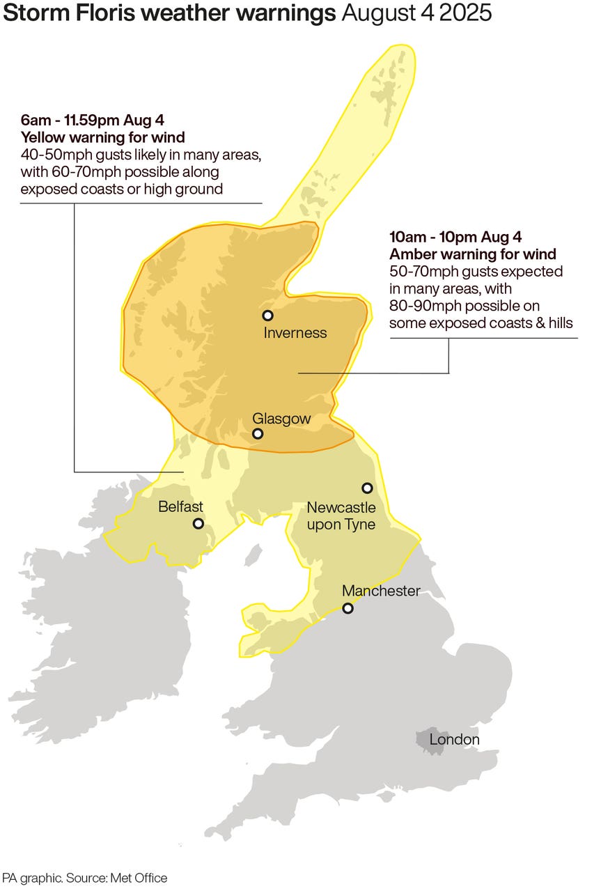 Storm Floris begins to hit UK with weather warnings in force | Echo