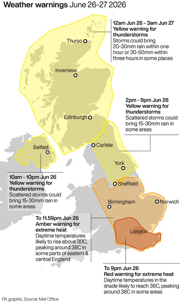 Thunderstorm warnings in place across Scotland after hot weather ...