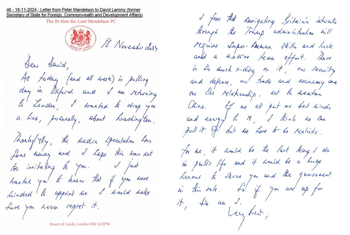 Mandelson said Government would never regret ambassador appointment ...