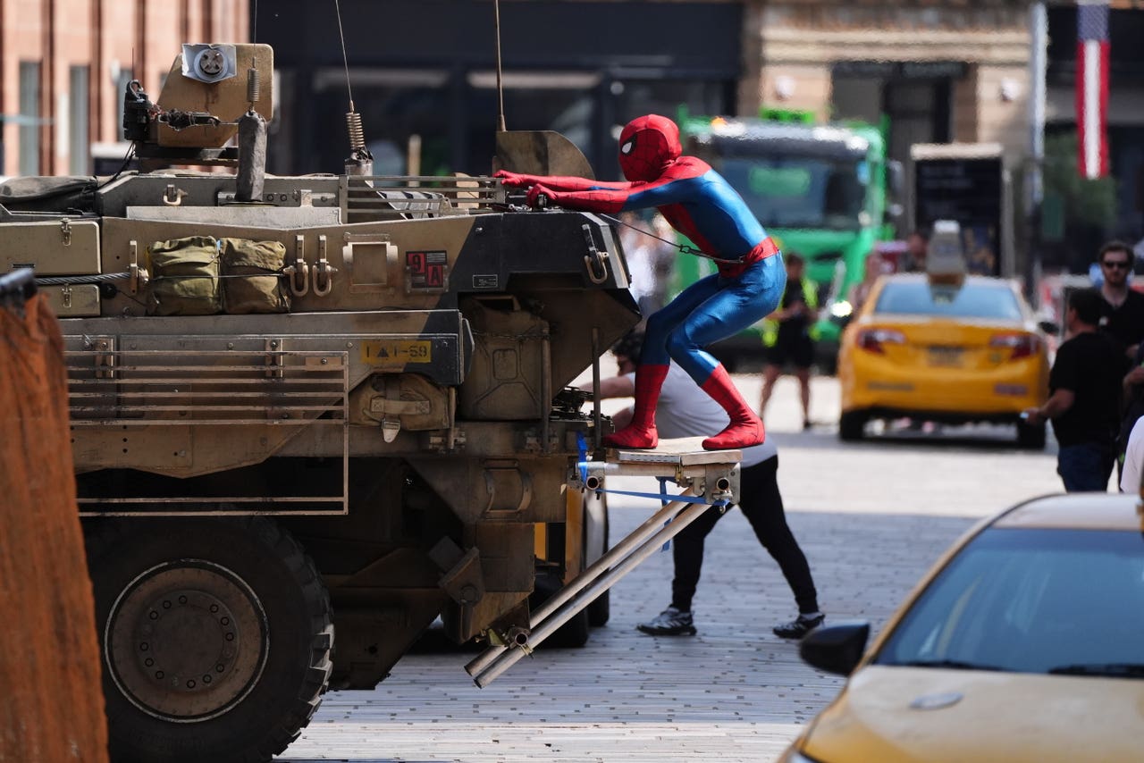 Spider-Man stunt double seen racing through Glasgow on military vehicle ...